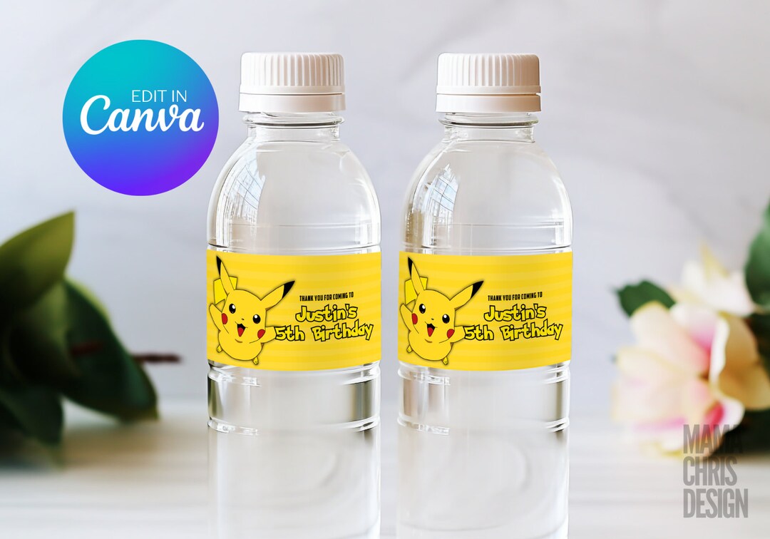 Pikachu Water Bottle Label Template, Printable Pokemon Bottle Label ...