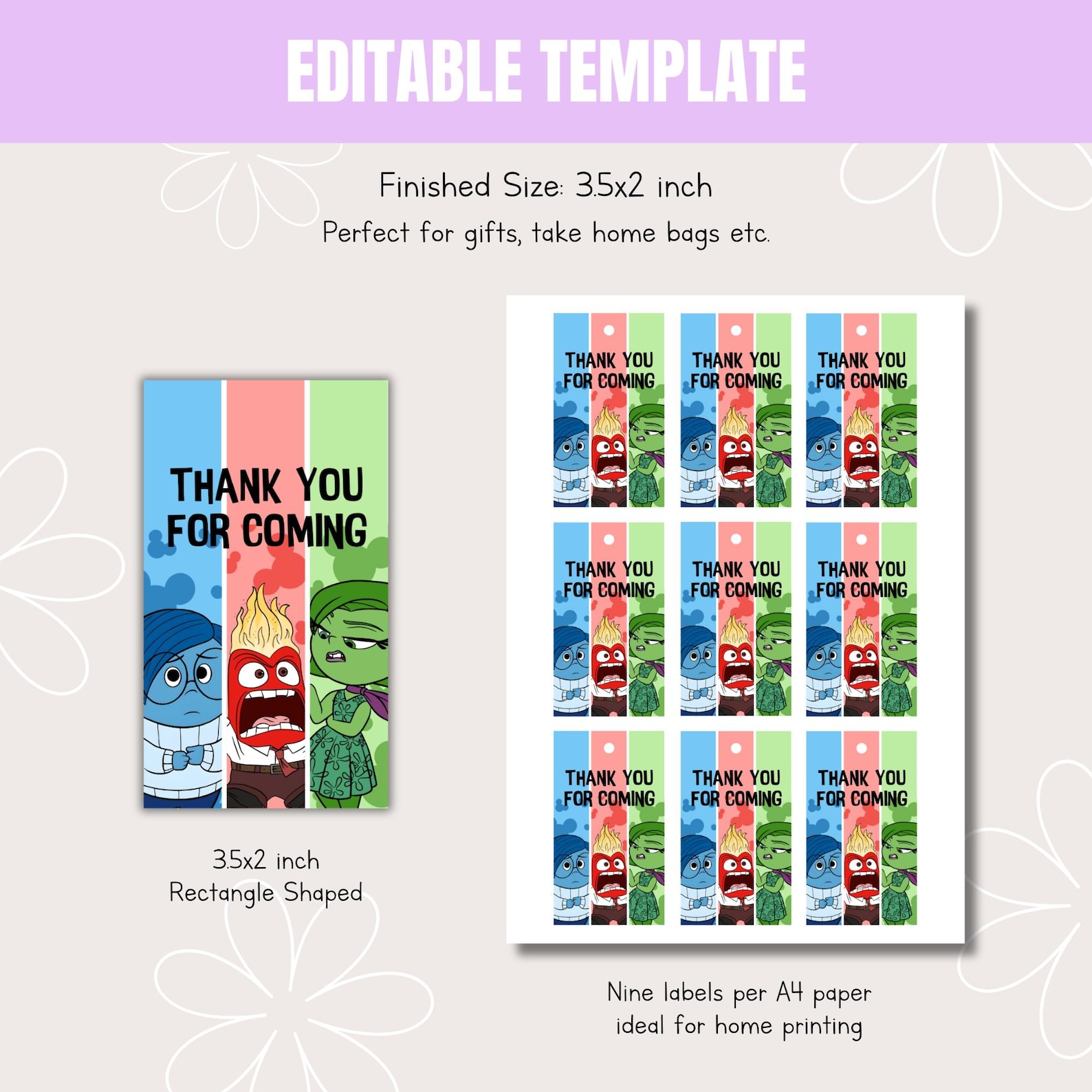 Inside Out Favour Tag, Thank You Tag Template, Editable Favour Tag ...
