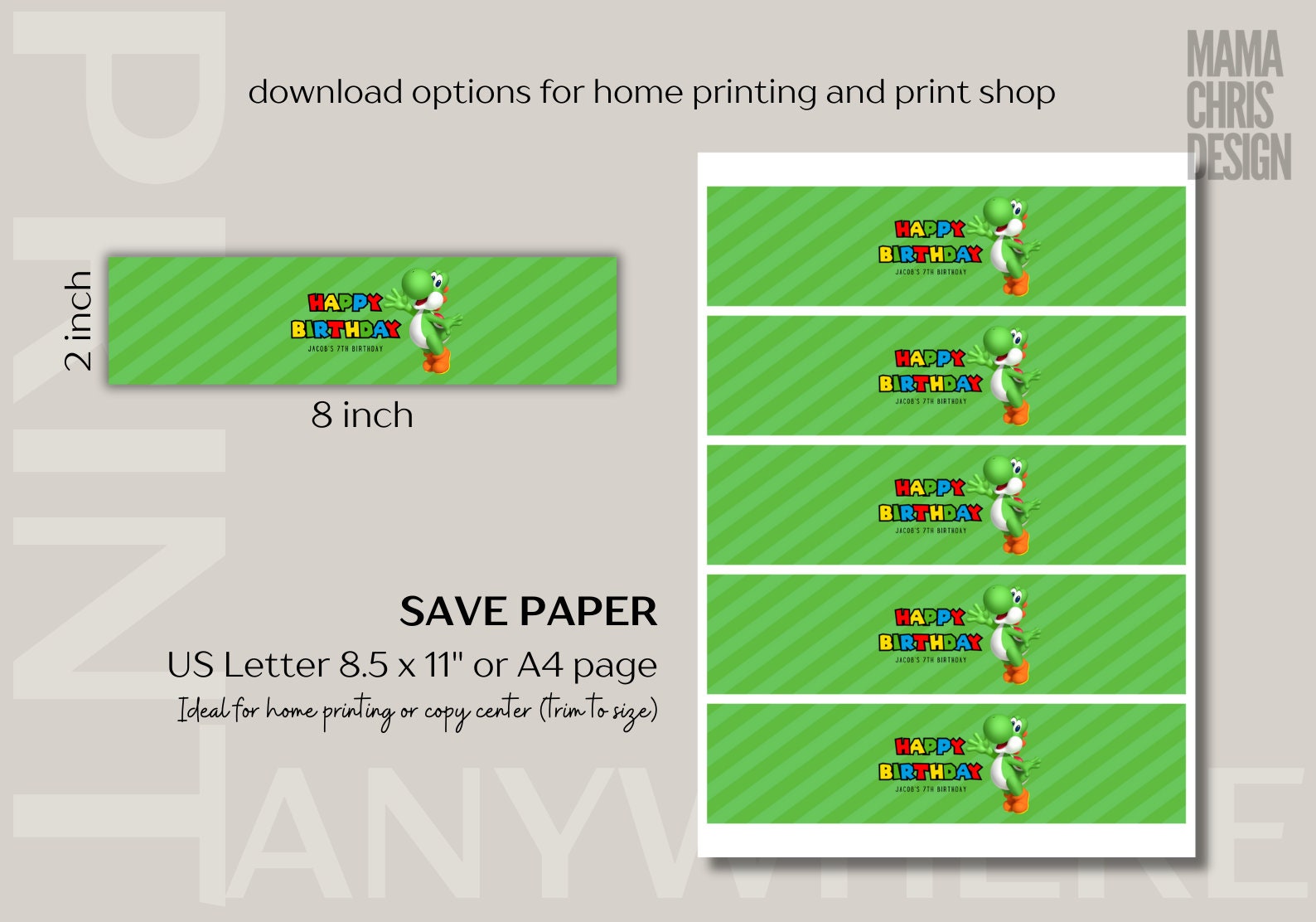 Yoshi Water Bottle Label Template, Printable Mario Bottle Label ...