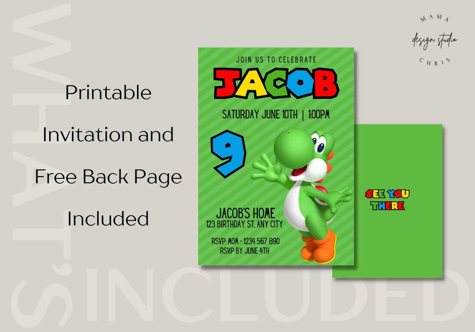 Yoshi Birthday Invitation Printable Invitation Instant - Etsy Canada