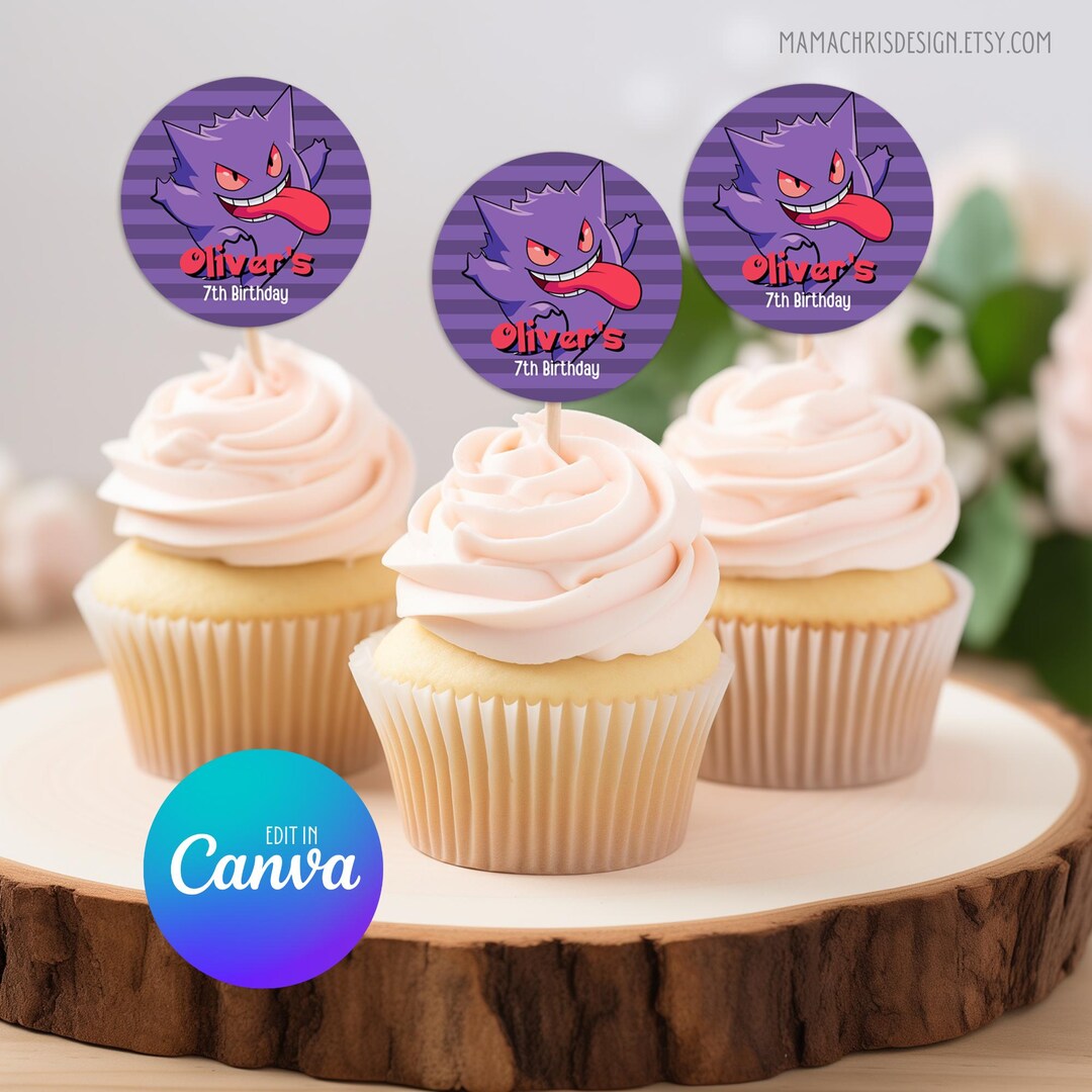 Gengar Cupcake Topper, Printable Cupcake Topper, Editable Template ...