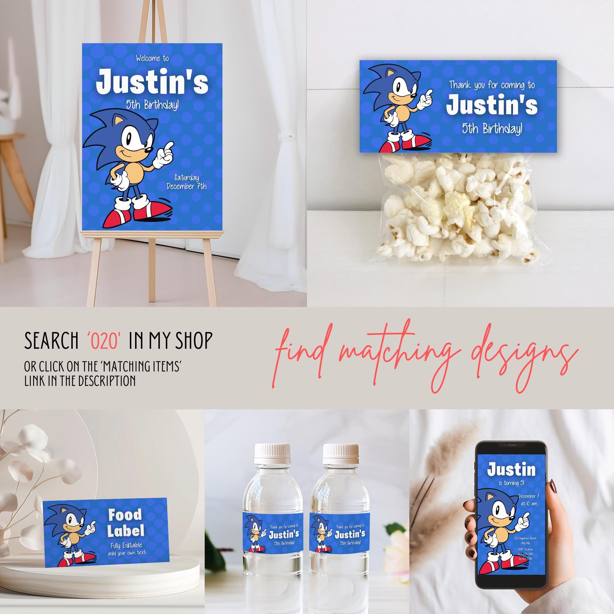 Sonic Favour Tag, Thank You Tag Template, Editable Favour Tag, Birthday ...