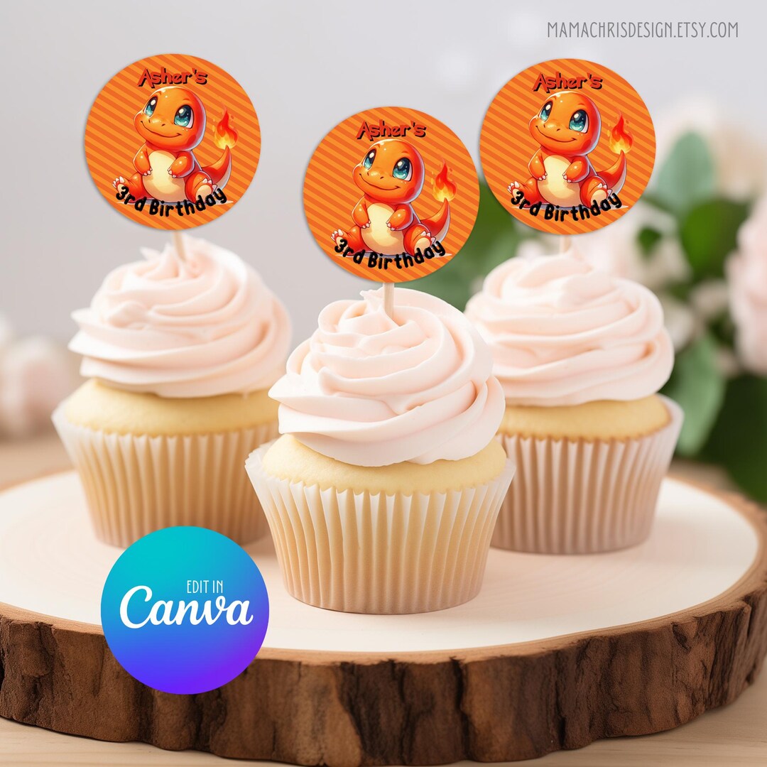 Charmander Cupcake Topper, Printable Cupcake Topper, Editable Template ...