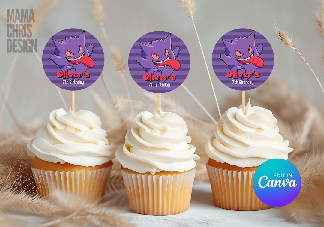 Gengar Cupcake Topper, Printable Cupcake Topper, Editable Template ...