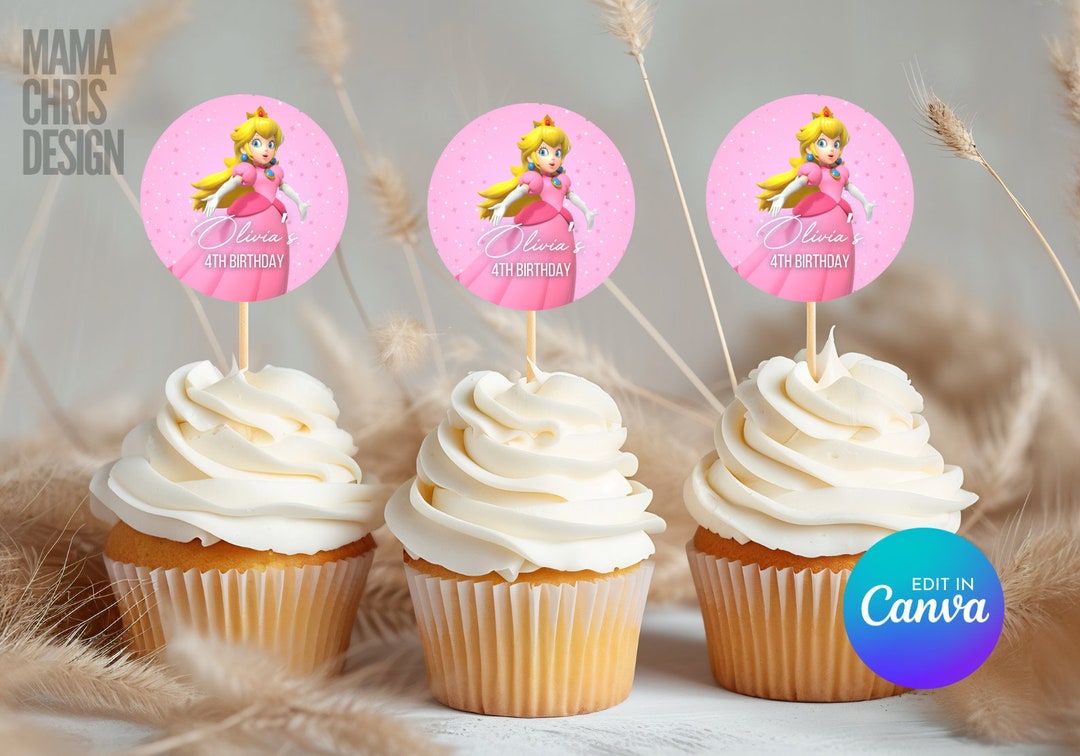 Princess Peach Cupcake Topper, Printable Cupcake Topper, Editable ...