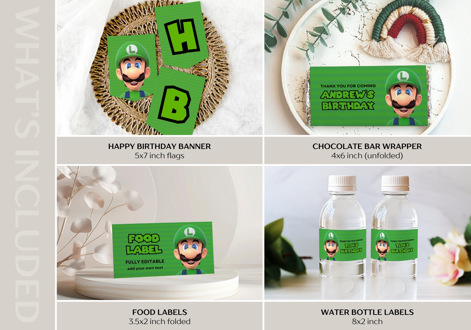 Luigi Birthday Party Bundle Template, Editable Birthday Party Bundle ...