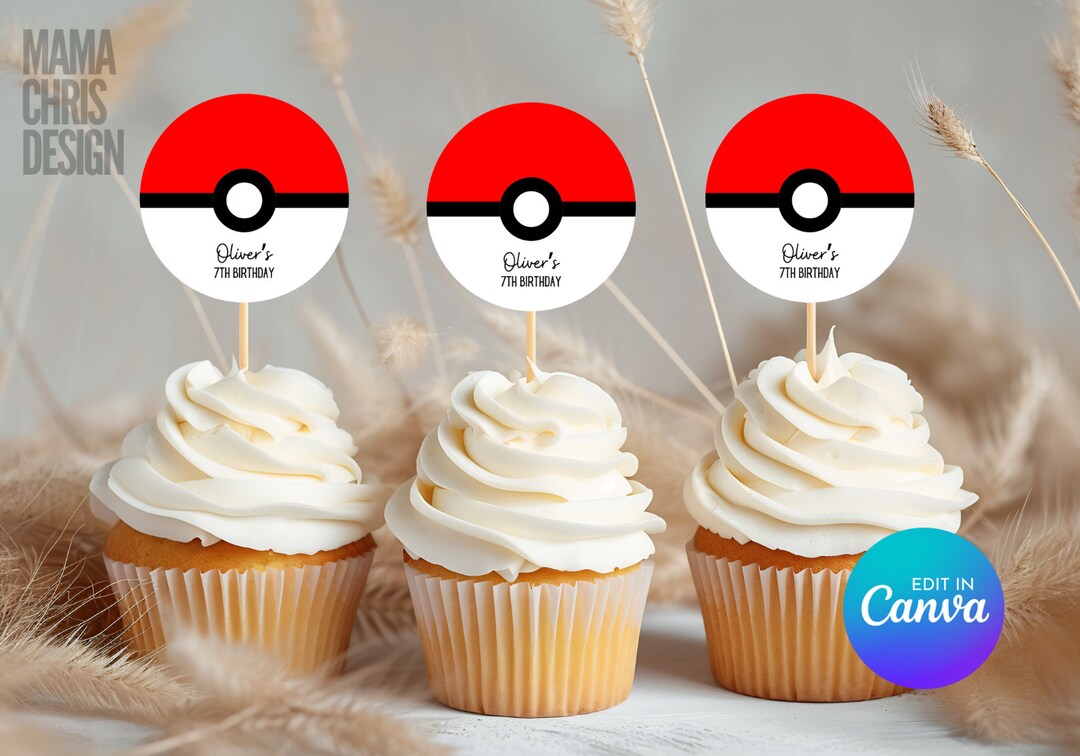 Pokemon Cupcake Topper, Printable Cupcake Topper, Editable Template ...