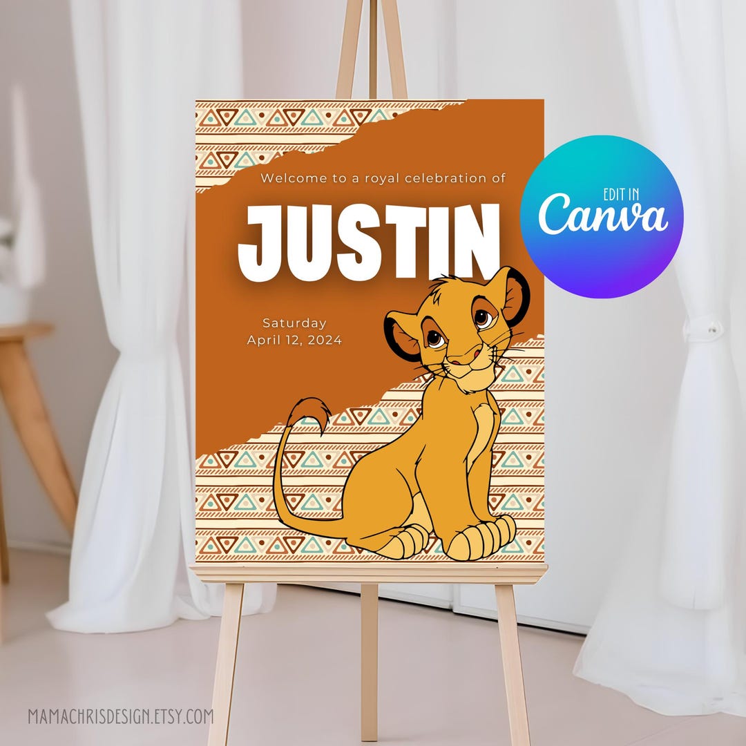The Lion King Welcome Sign Template, Editable Simba Birthday Easel Sign ...
