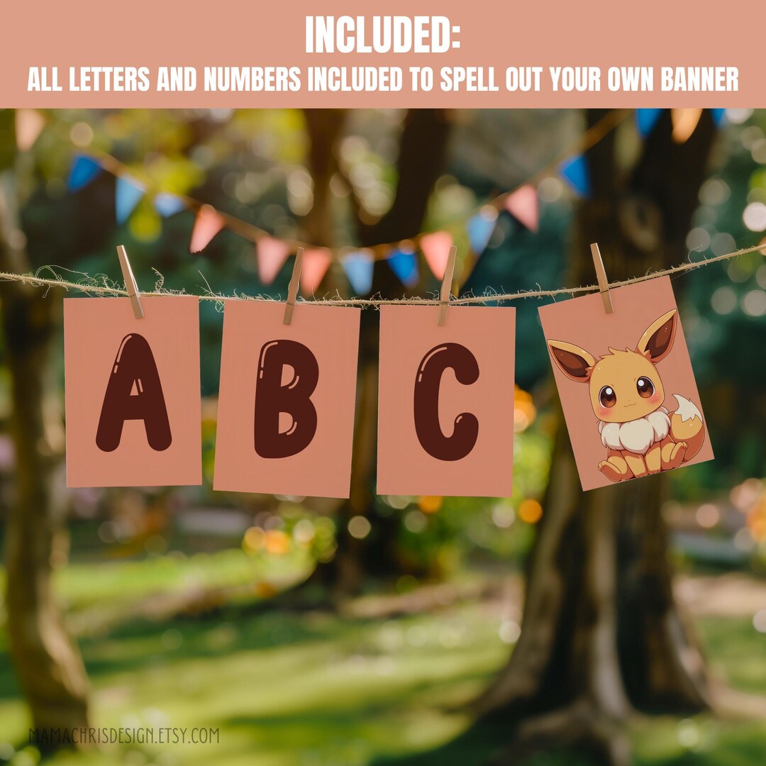 Eevee Bunting Flag Banner, Pokemon Party Banner, Happy Birthday Banner ...