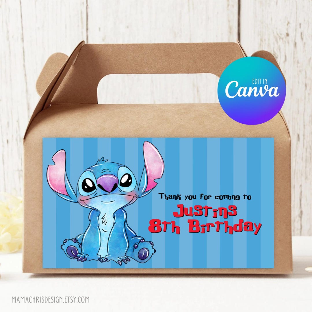 Stitch Gable Box Label Editable, Lilo and Stitch Favour Box Sticker ...