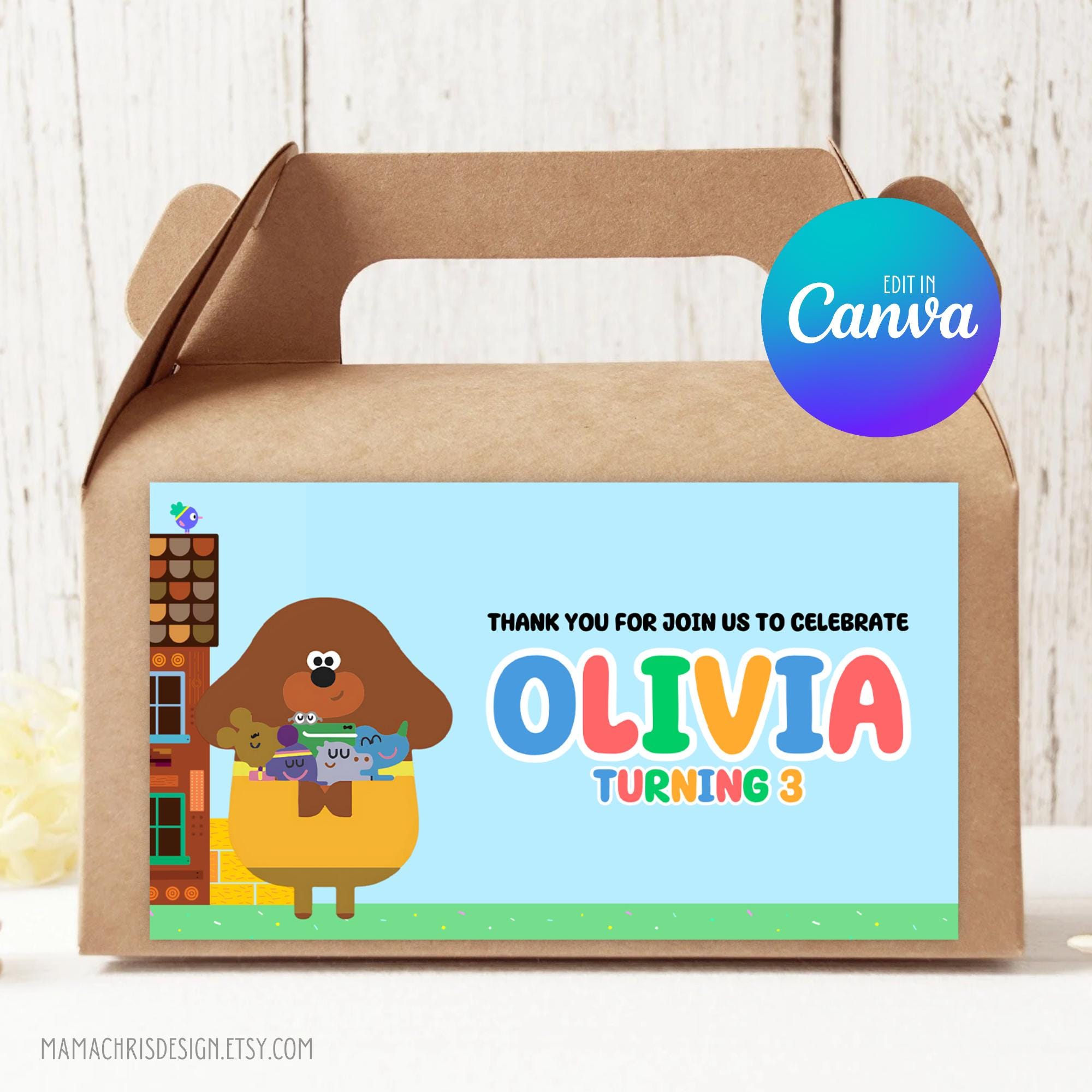 Hey Duggee Gable Box Label Editable, Hey Duggee Favour Box Sticker ...