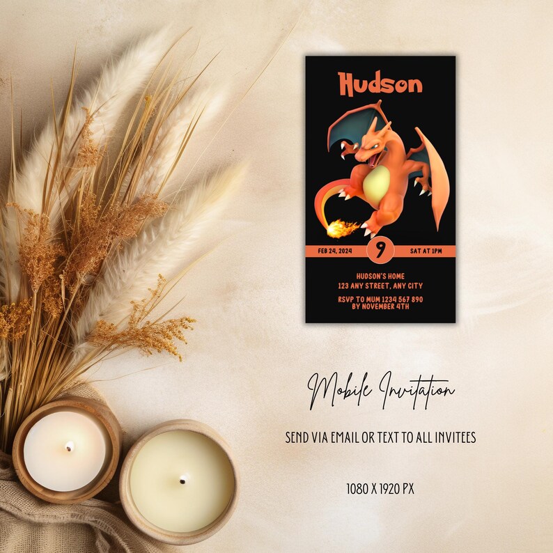 Charizard Birthday Invitation, Printable Birthday Invitation, Editable ...