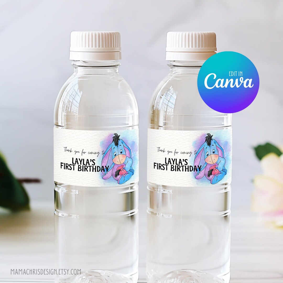 Eeyore Water Bottle Label Template, Printable First Birthday Bottle ...