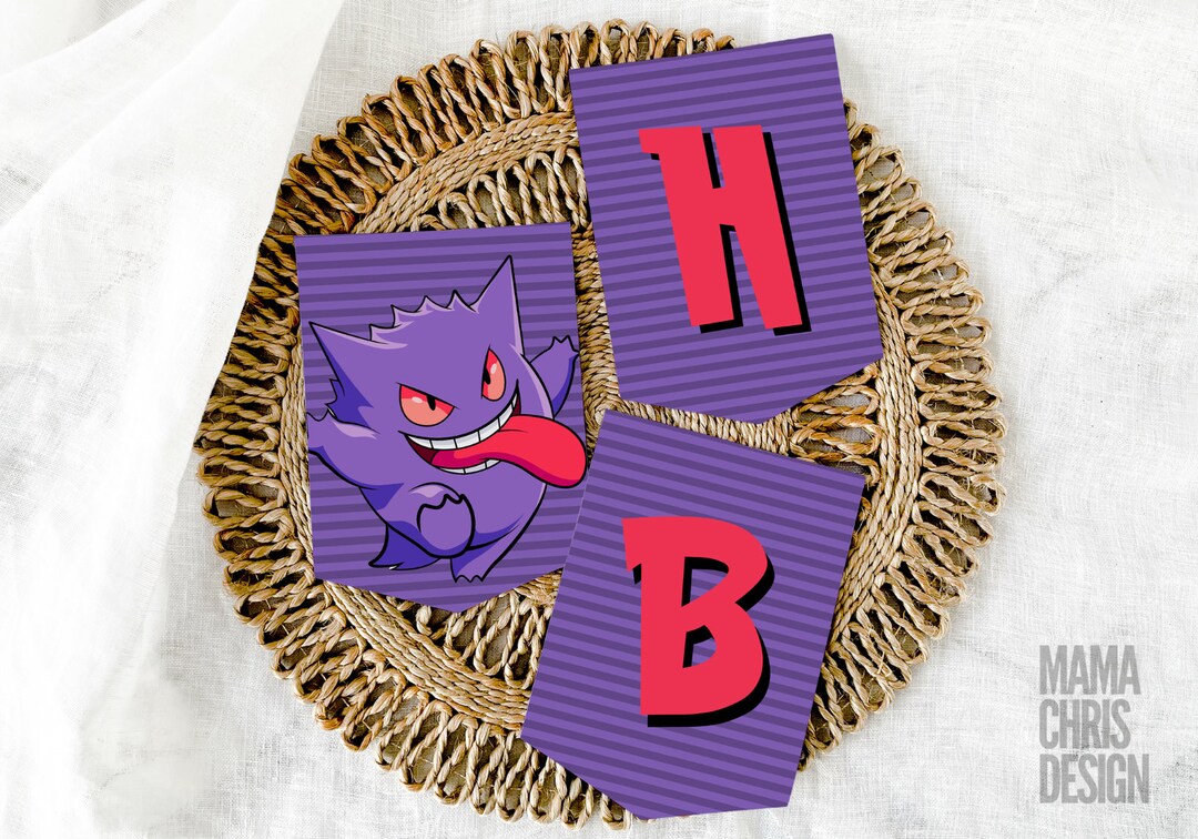 Gengar Birthday Banner, Pokemon Party Banner, Happy Birthday Banner ...