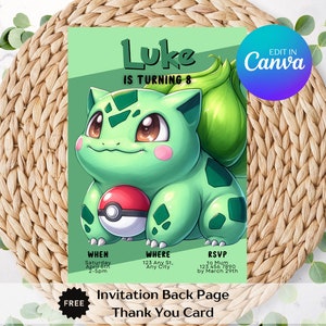 Bulbasaur Birthday Invitation Printable Invitation Thank You Card ...