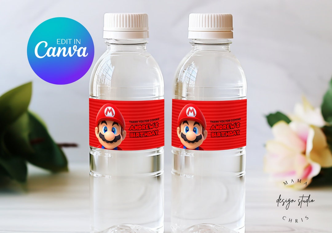 Mario Water Bottle Labels Printable Labels Editable Template Instant Download DIY Party Decor ...