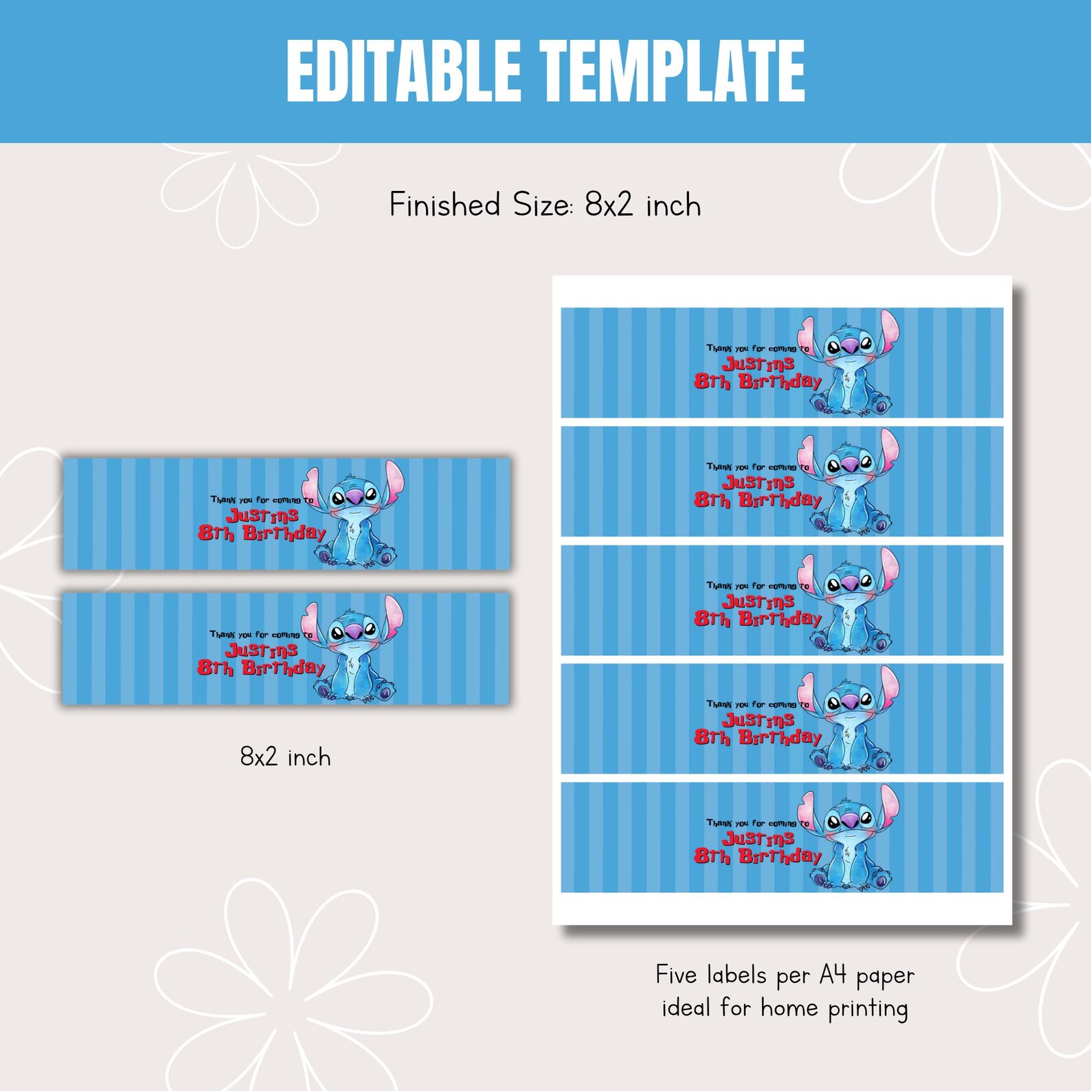 Stitch Water Bottle Label Template, Printable Lilo and Stitch Bottle ...