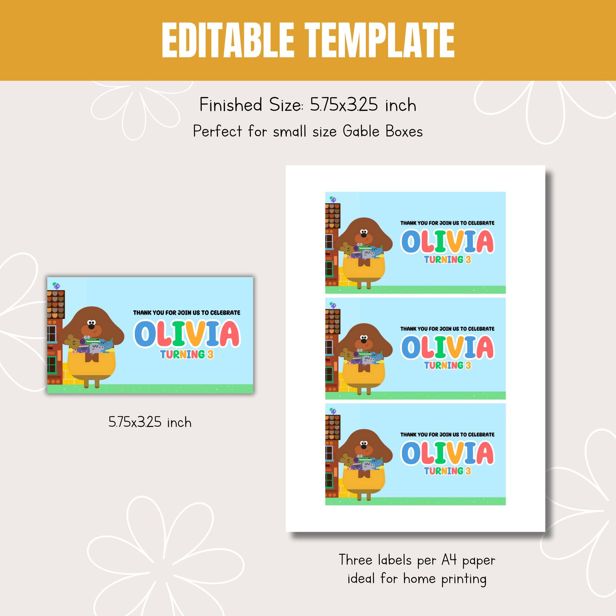 Hey Duggee Gable Box Label Editable, Hey Duggee Favour Box Sticker ...