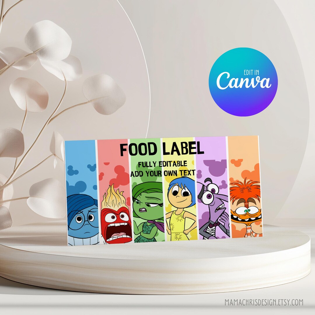 Inside Out Food Label, Birthday Party Food Tent Cards, Inside Out Food ...