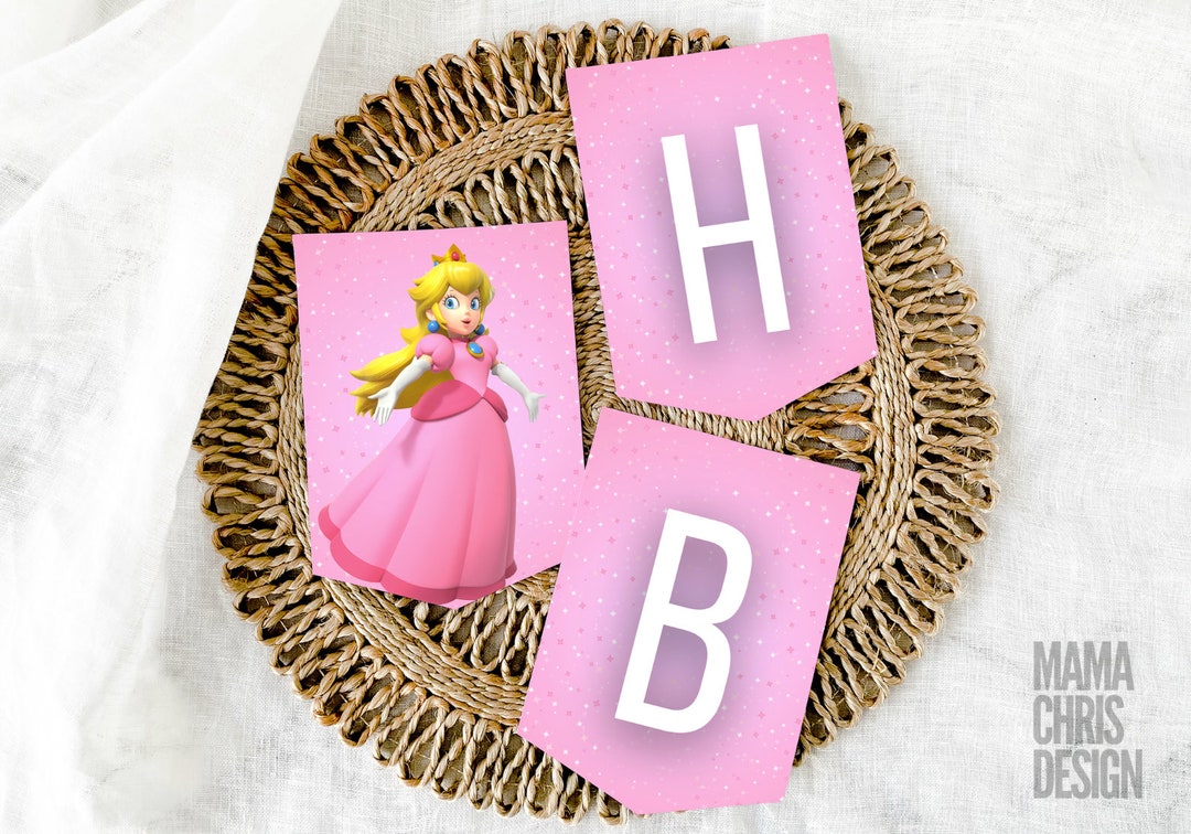 Princess Peach Theme Birthday Party Happy Birthday Banner Template ...
