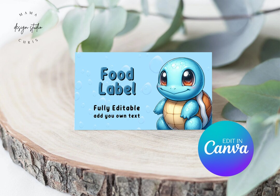 Squirtle Food Label Printable Food Labels Editable Template Instant ...