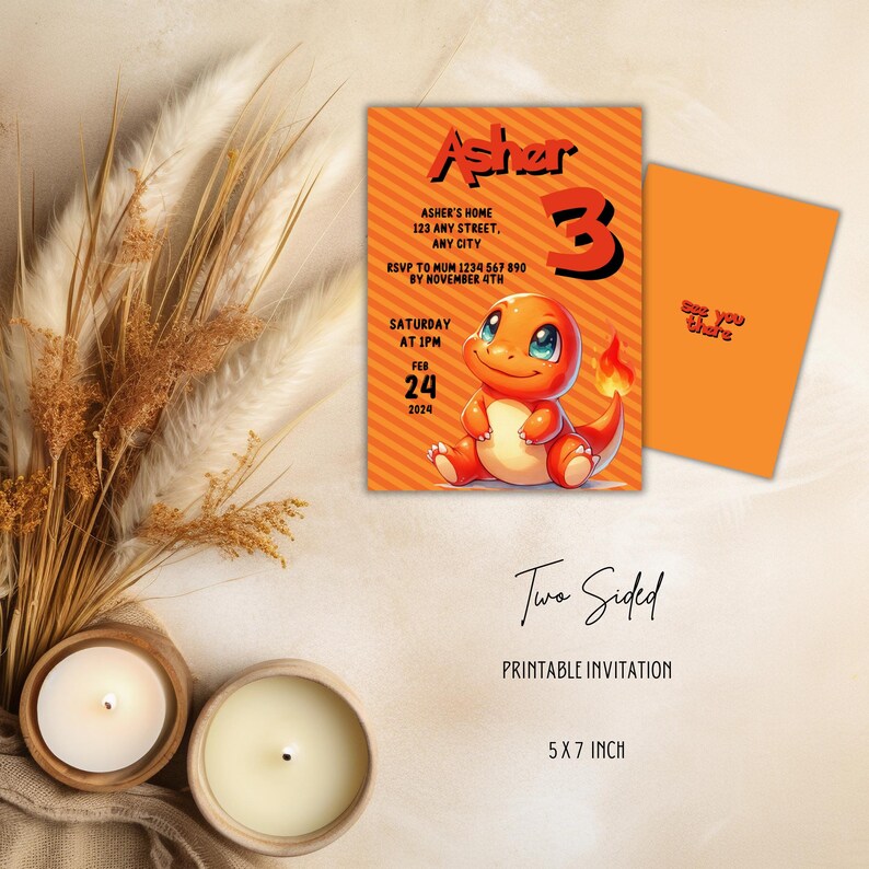 Charmander Birthday Invitation, Printable Birthday Invitation, Editable ...