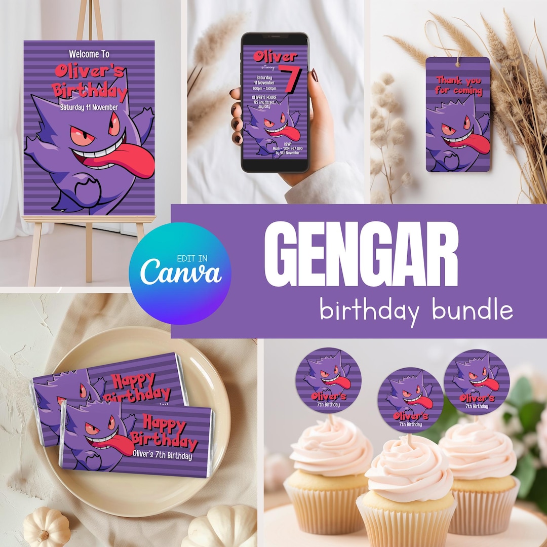 Gengar Birthday Party Bundle Template, Editable Birthday Party Bundle ...