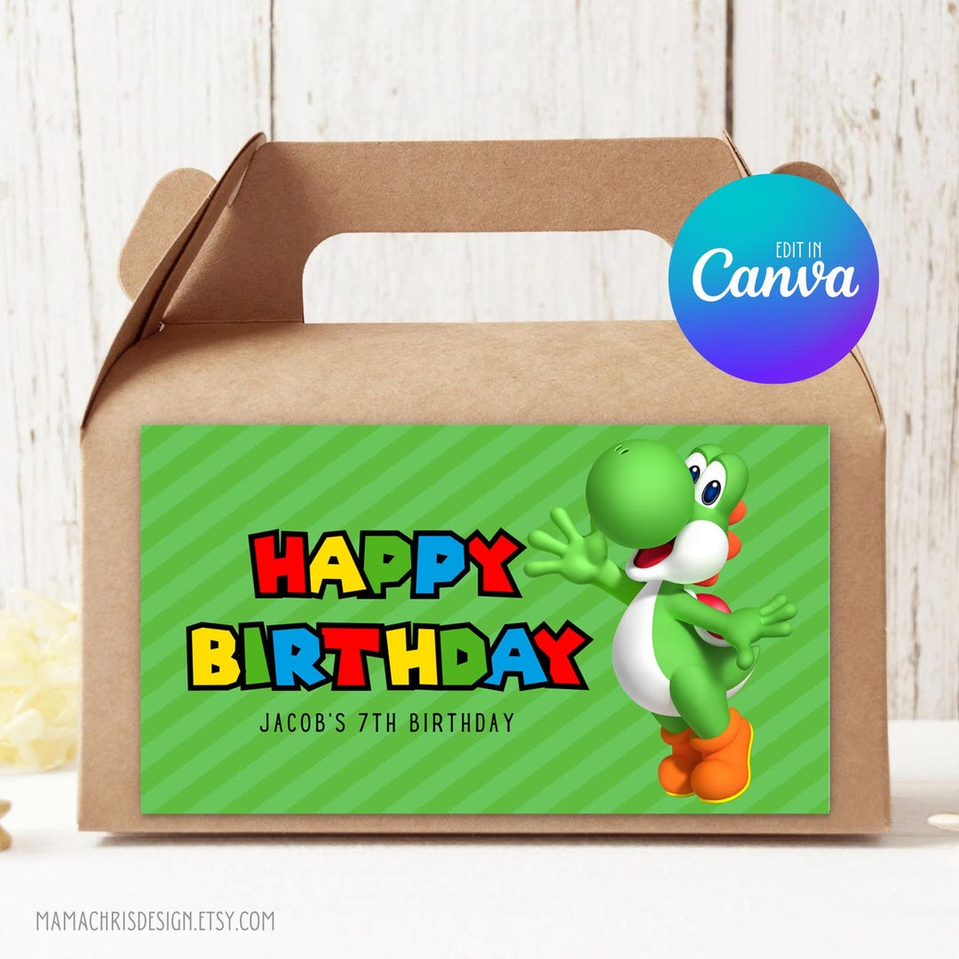 Yoshi Gable Box Label Editable, Mario Favour Box Sticker Template ...