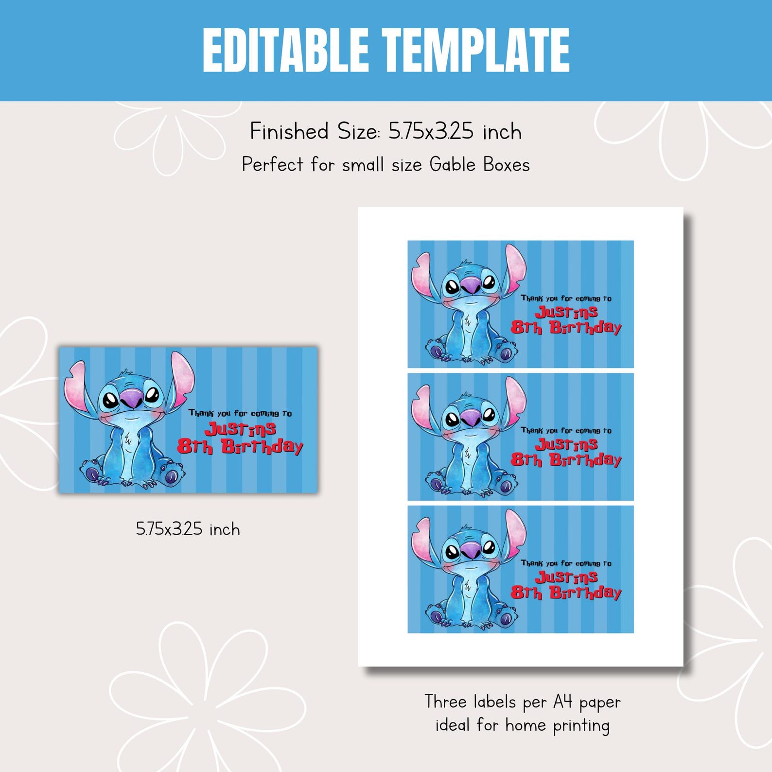 Stitch Gable Box Label Editable, Lilo and Stitch Favour Box Sticker ...