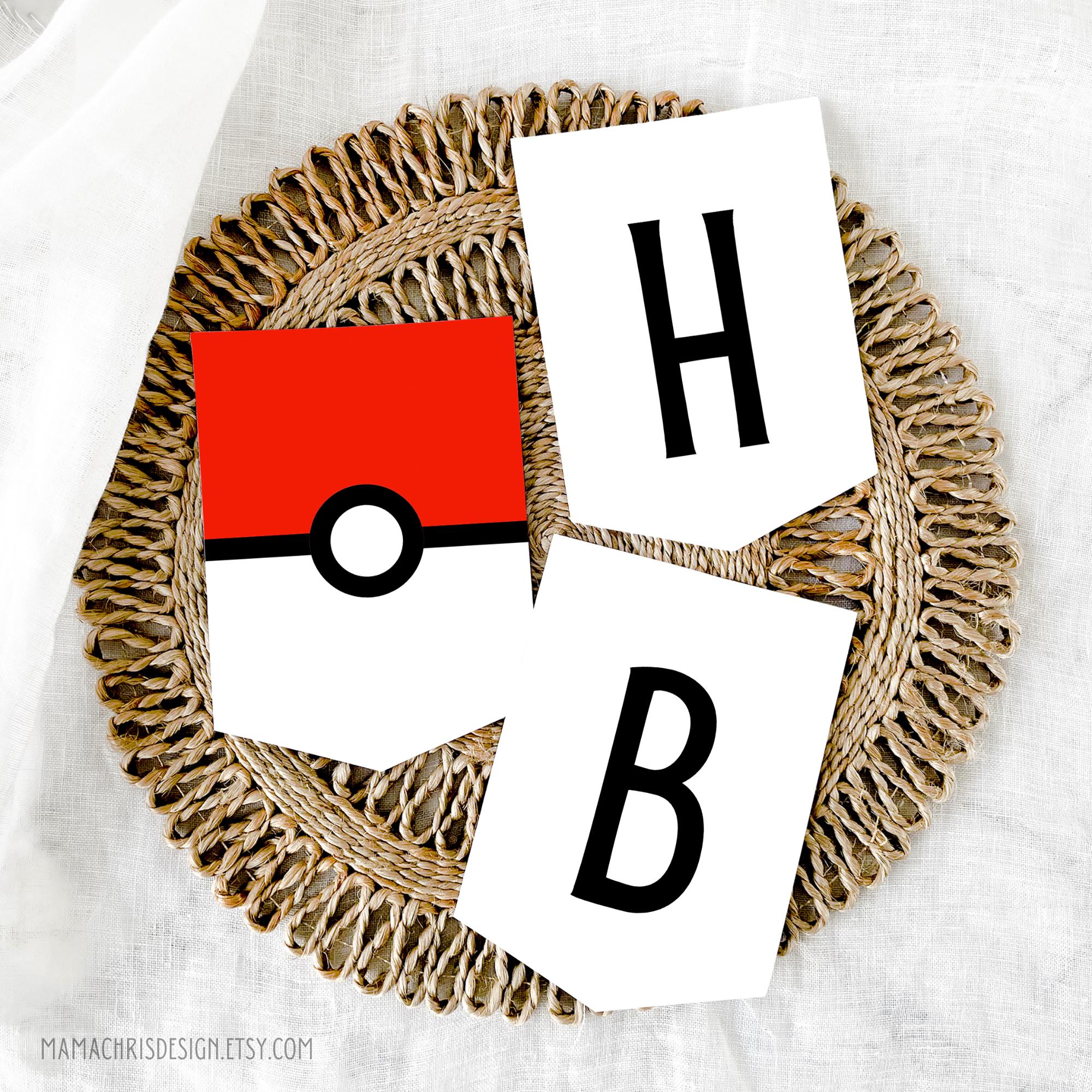 Pokemon Birthday Banner, Poke Ball Party Banner, Happy Birthday Banner ...