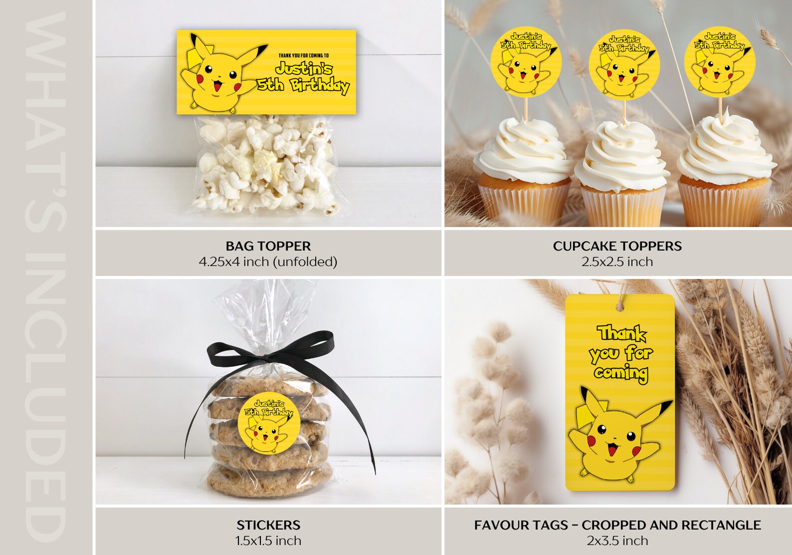 Pikachu Birthday Party Bundle Template, Editable Birthday Party Bundle ...