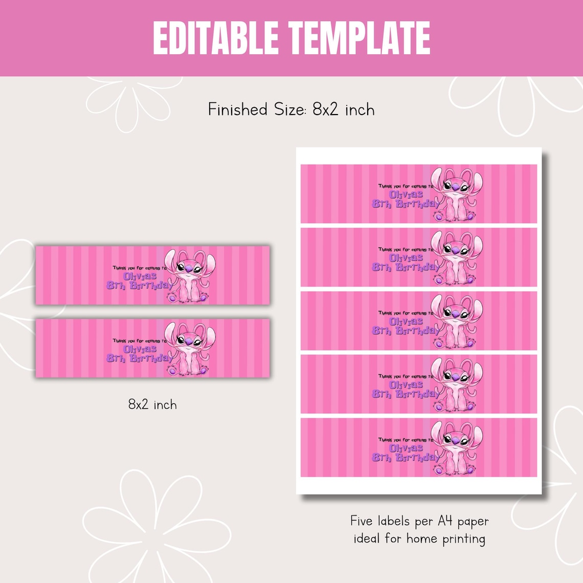 Lilo and Stitch Angel Water Bottle Label Template, Printable Lilo and ...