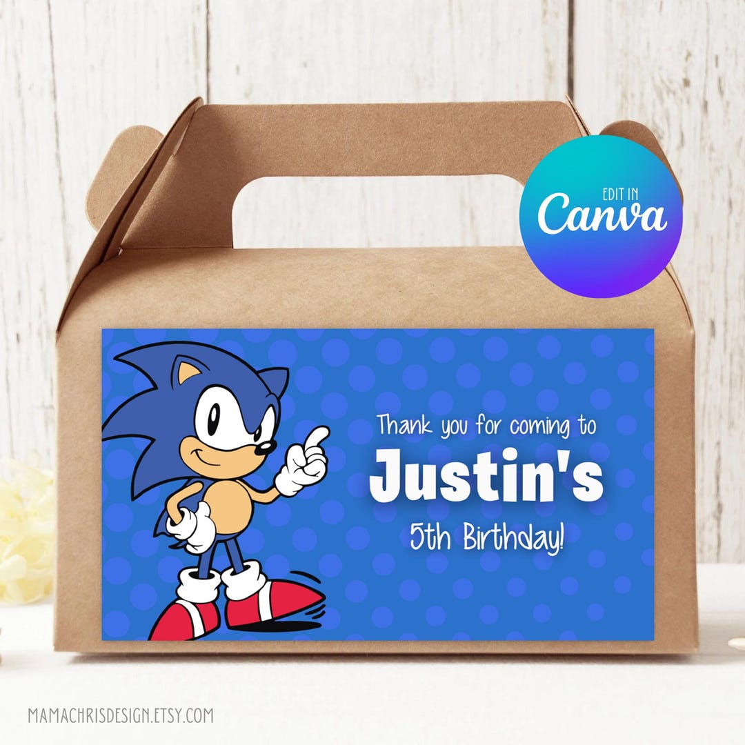 Sonic Gable Box Label Editable, Sonic Favour Box Sticker Template ...