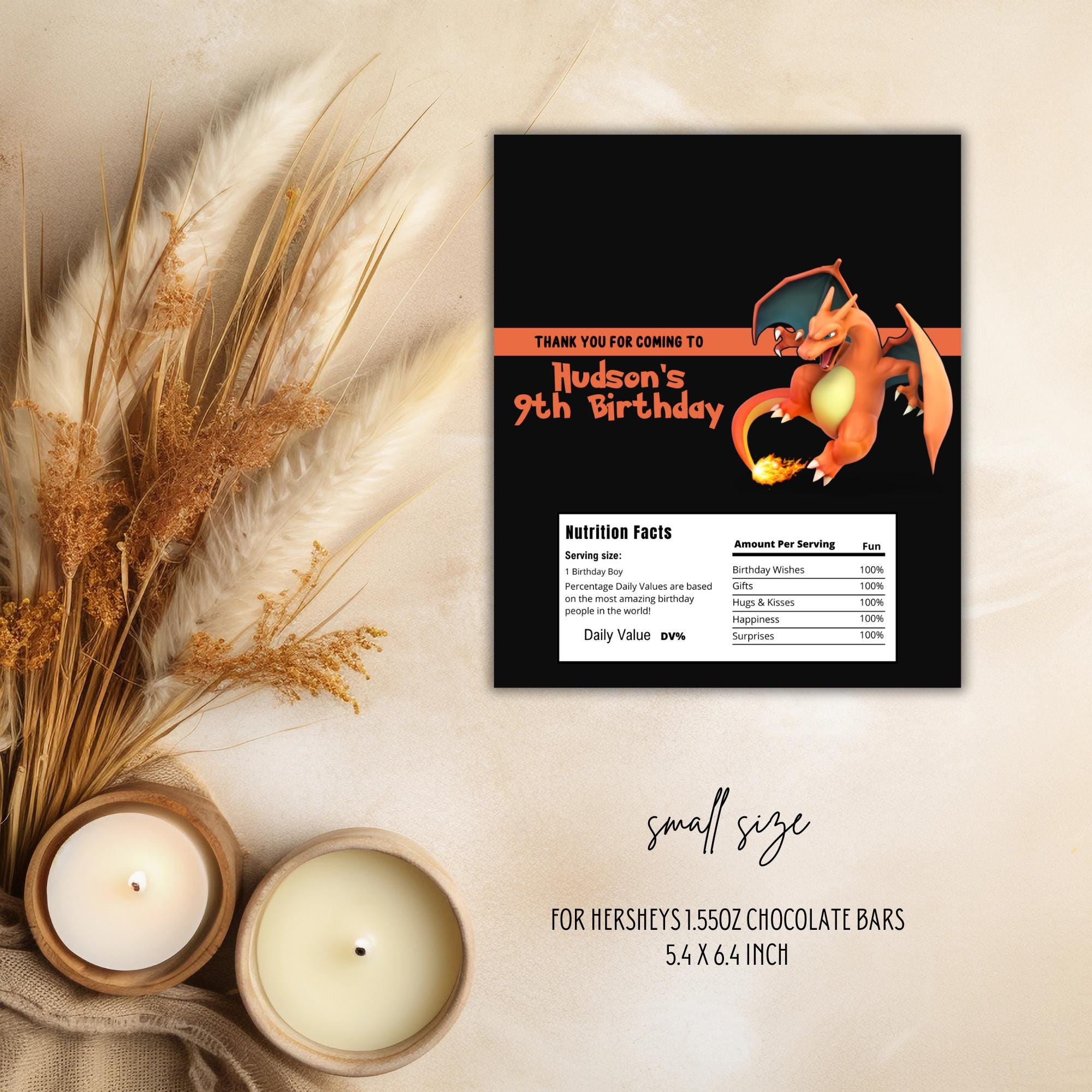 Charizard Chocolate Bar Wrapper, Editable Party Favour, Personalised ...