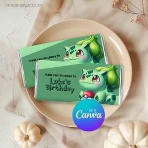 Bulbasaur Chocolate Bar Wrapper, Editable Party Favour, Personalised ...