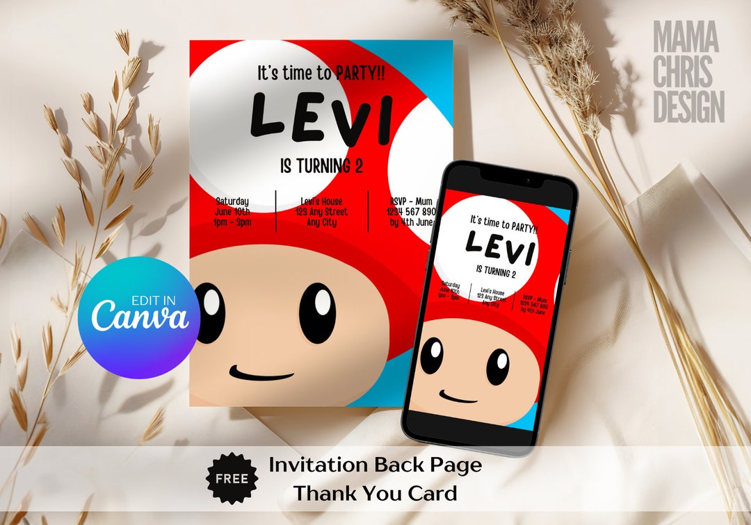 Toad Theme Birthday Party Invitation Template, Toad Mobile Invitation ...