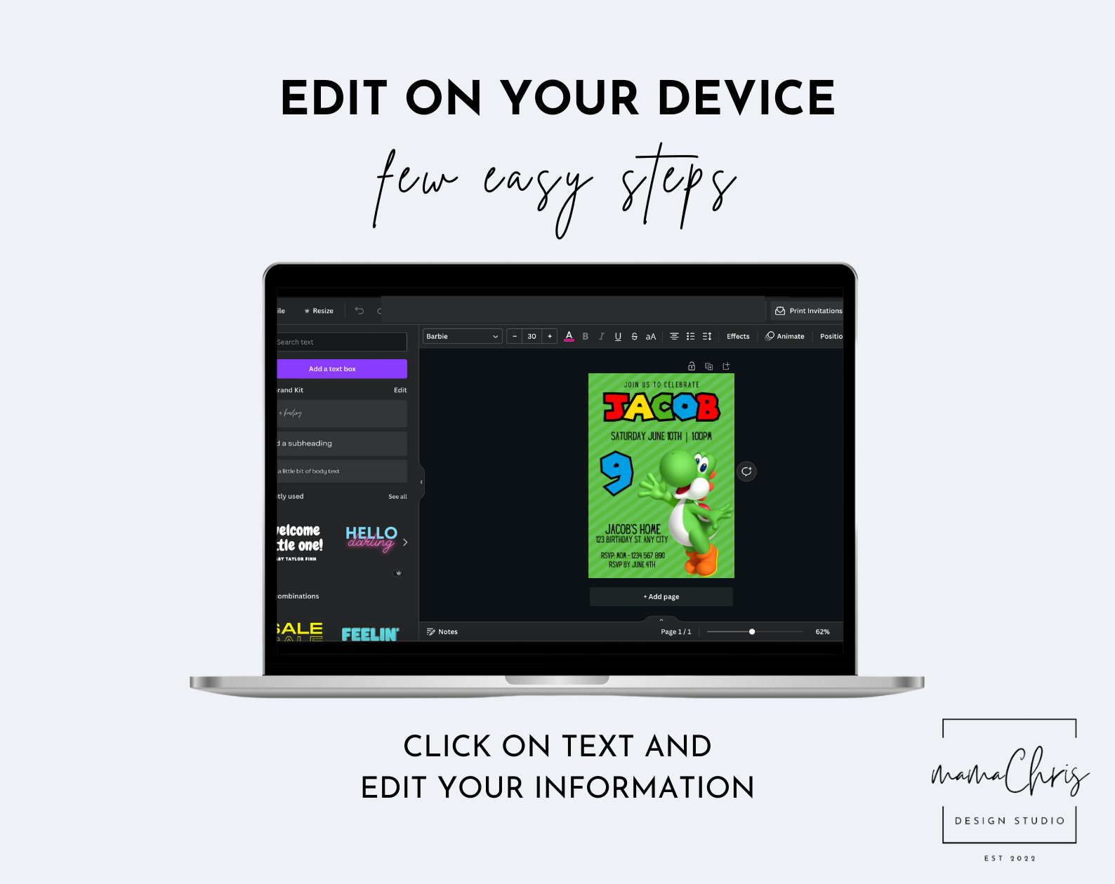 Yoshi Birthday Invitation Printable Invitation Instant - Etsy