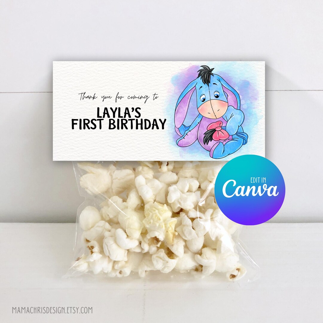 Eeyore Treat Bag Topper Template, Editable Favour Treat Bag Design for ...