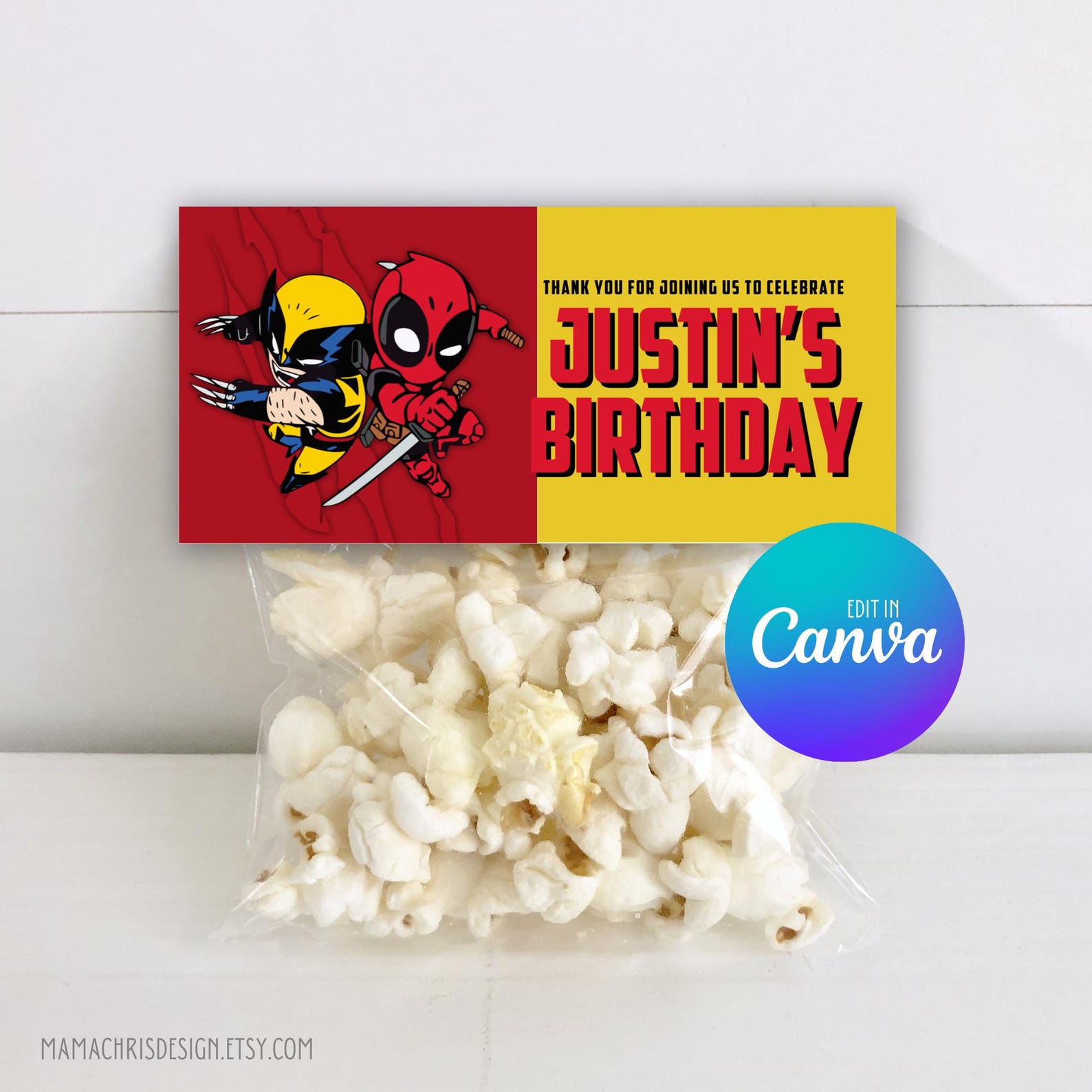 Deadpool & Wolverine Treat Bag Topper Template, Editable Favour Treat ...