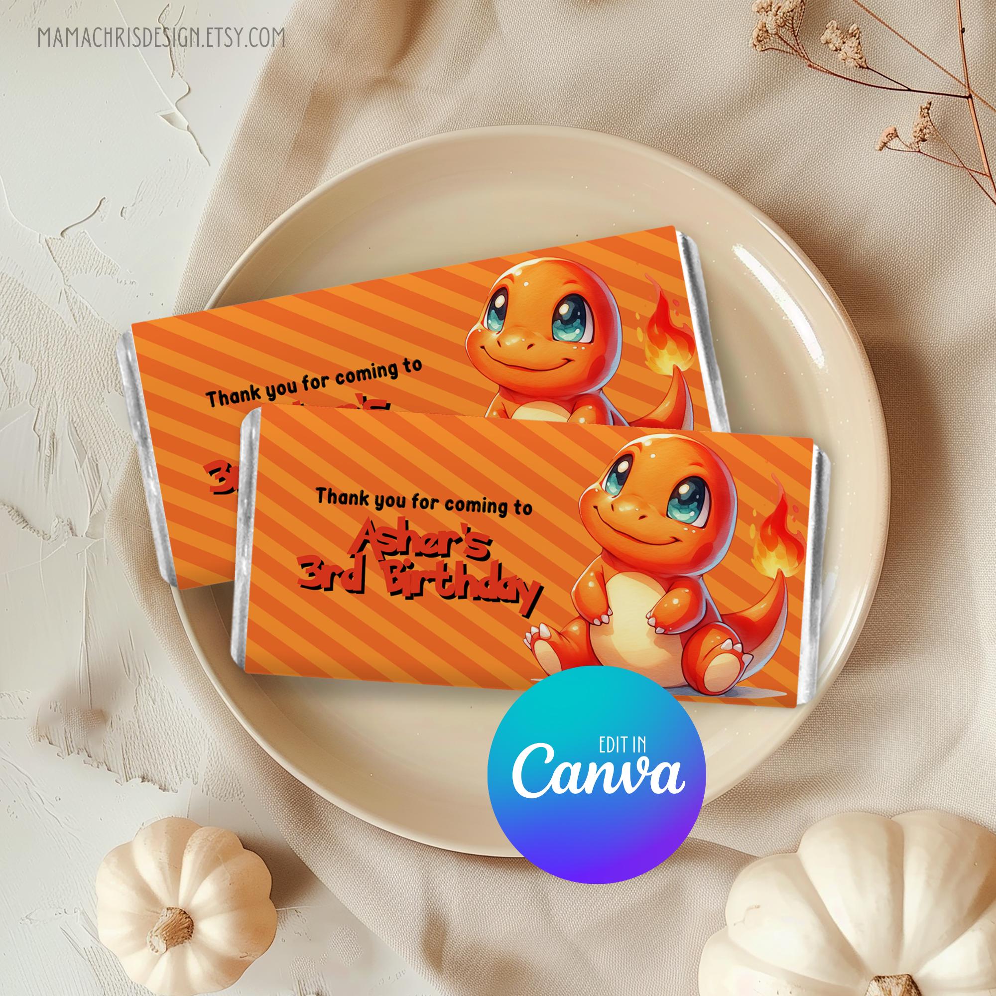 Charmander Chocolate Bar Wrapper, Editable Party Favour, Personalised ...