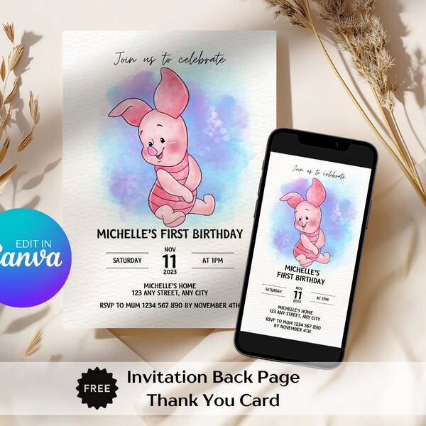 Piglet Invitation - Etsy