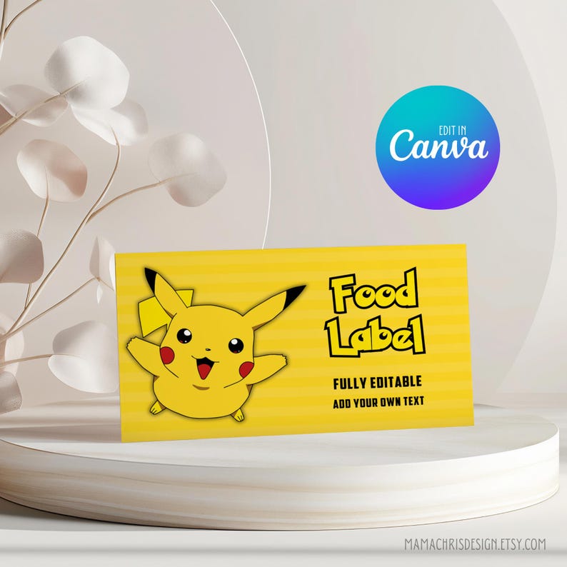 Pikachu Food Label, Birthday Party Food Tent Cards, Pikachu Food Tent ...