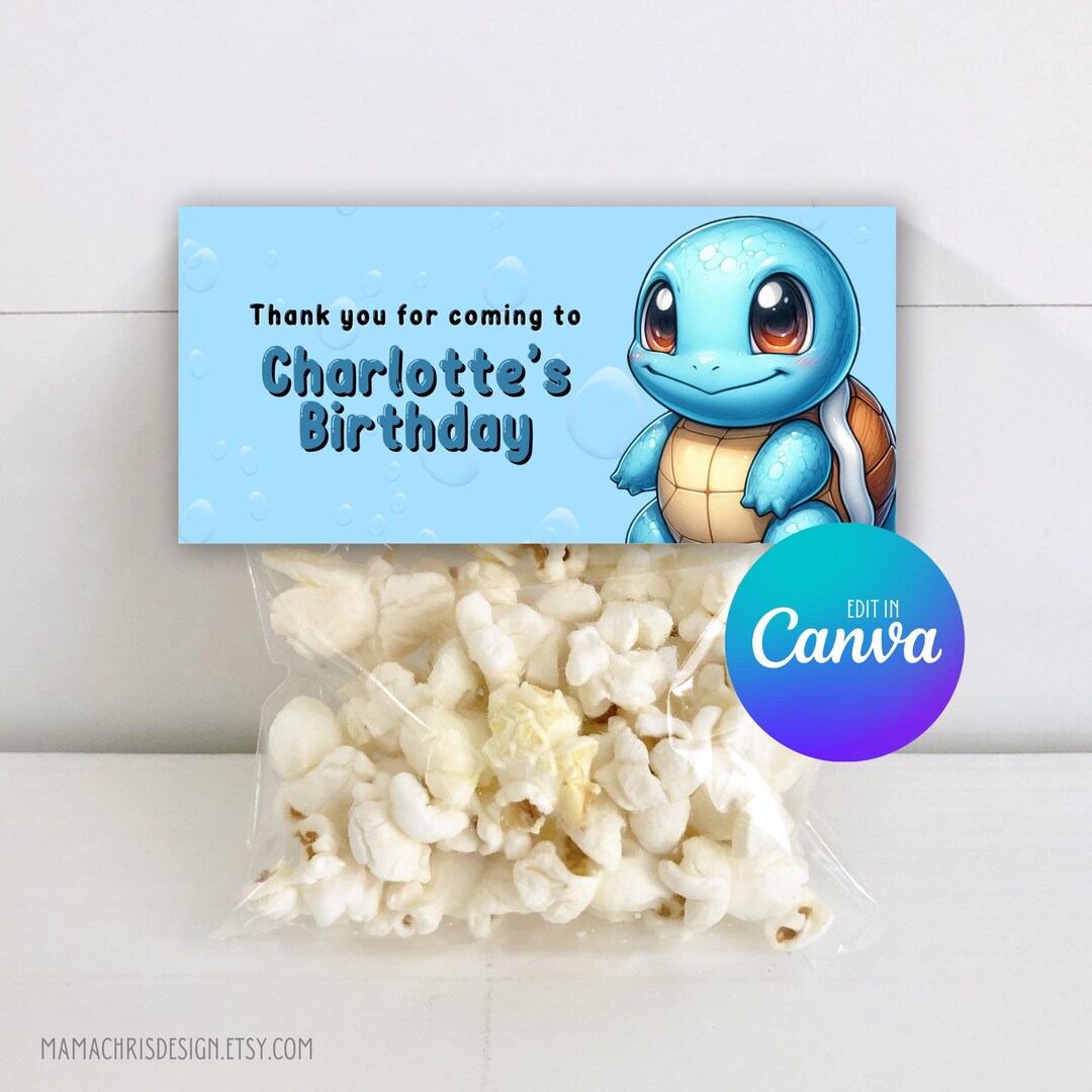 Squirtle Treat Bag Topper Template, Editable Favour Treat Bag Design ...