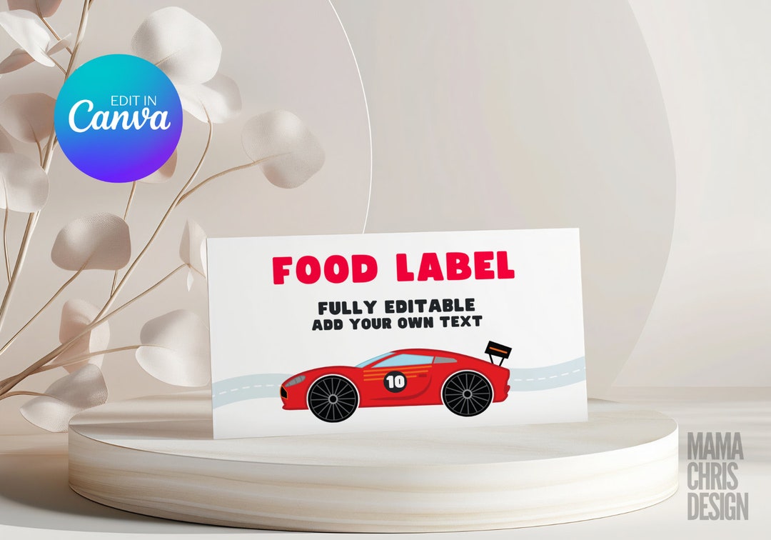 Race Car Food Label, Birthday Party Food Tent Cards, Race Car Food Tent ...