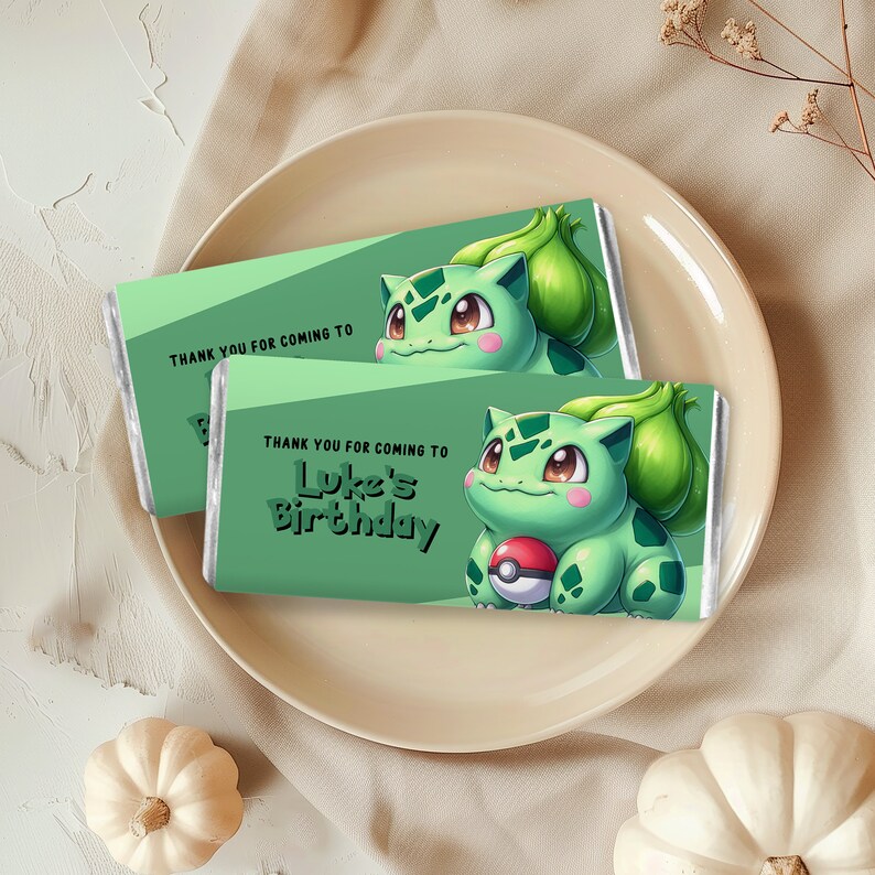 Bulbasaur Chocolate Bar Wrapper, Editable Party Favour, Personalised ...
