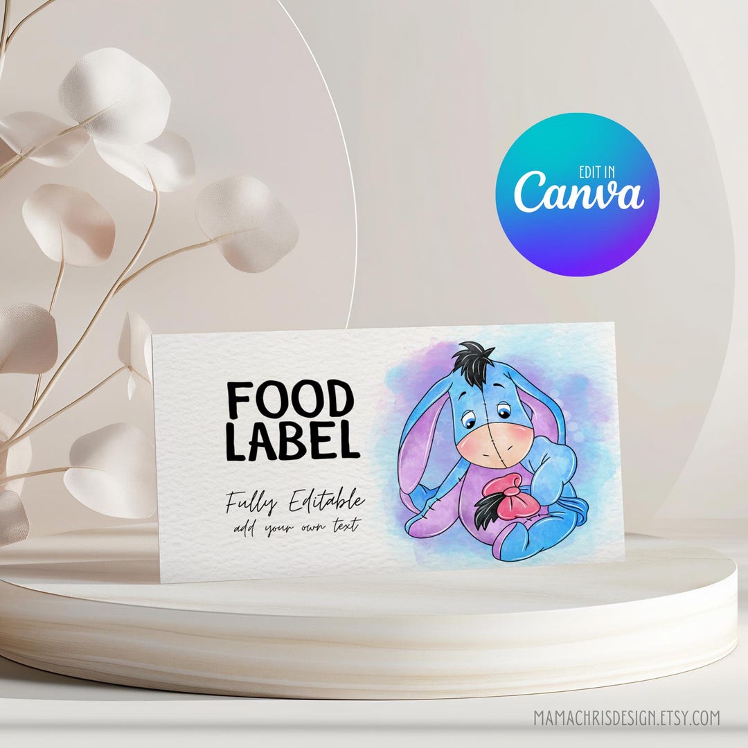 Eeyore Food Label, Birthday Party Food Tent Cards, Eeyore Food Tent ...