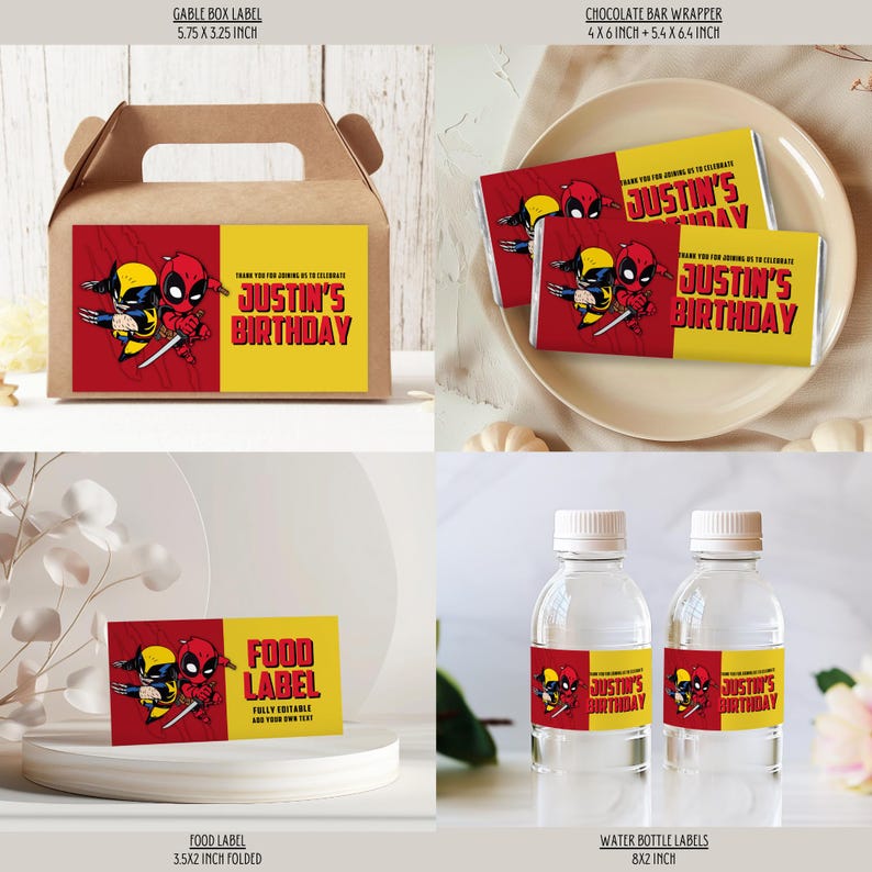 Deadpool & Wolverine Birthday Party Bundle Template, Editable Birthday ...