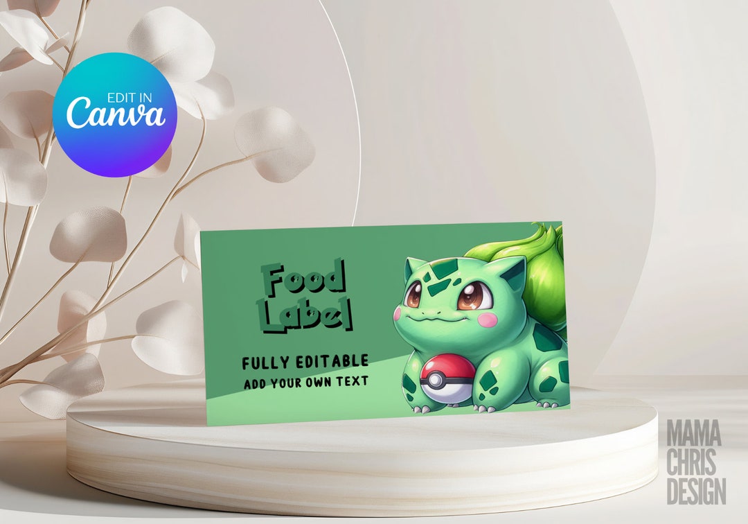 Bulbasaur Food Label, Birthday Party Food Tent Cards, Bulbasaur Food ...