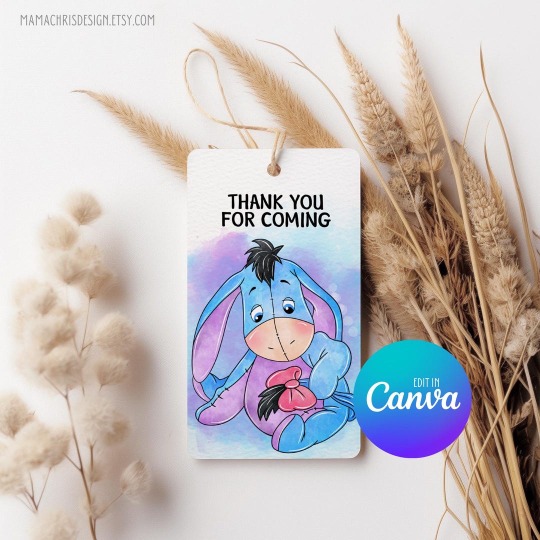 Eeyore Favour Tag, Thank You Tag Template, Editable Favour Tag ...