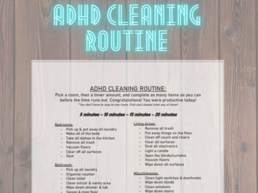 ADHD Cleaning Routine Checklist | PDF Instant Download - Etsy